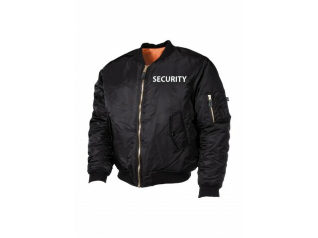Bunda letecká MA-1 Bomber SECURITY - čierna, s bielym nápisom - Army Shop PyroEX